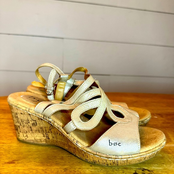 Born | Shoes | Born Boc Leather Jayna Wedge Sandals Gold 9 | Poshmark